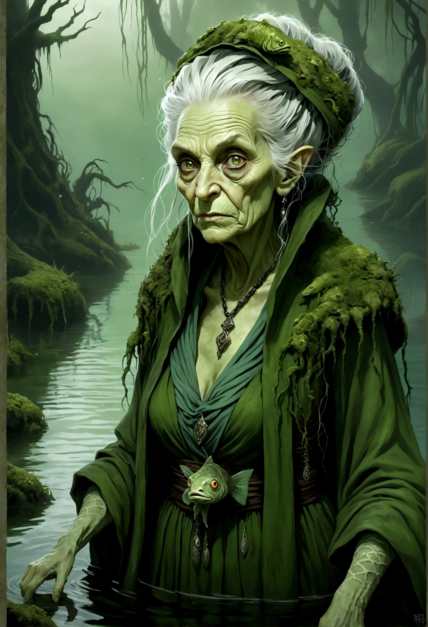Dnd hag, dnd npc, hag, an old woman with a twisted, bony face - SeaArt AI