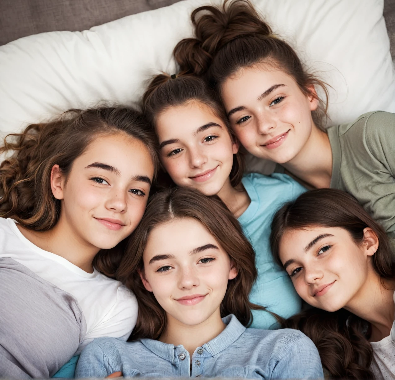 3 different cute teenagers cuddling together - SeaArt AI