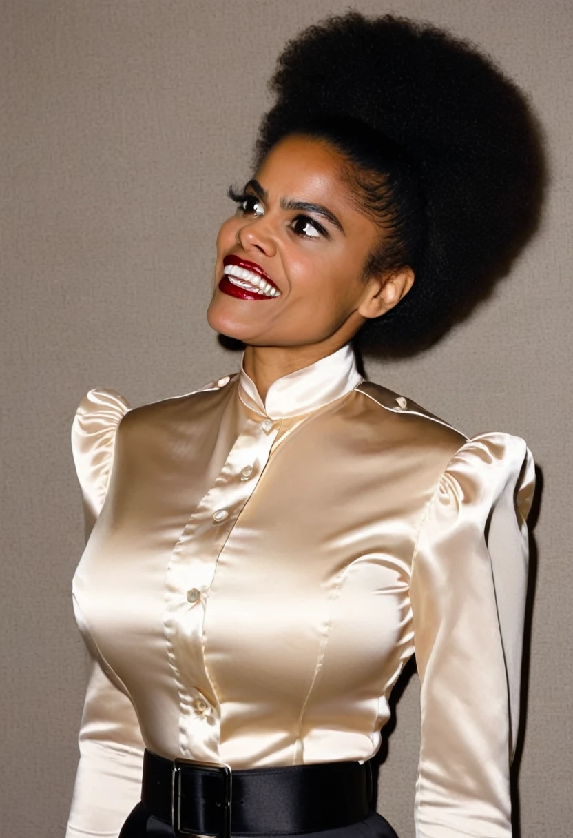 Closeup shot in 1960, (muscular evil angry Zazie Beetz showing closed ...