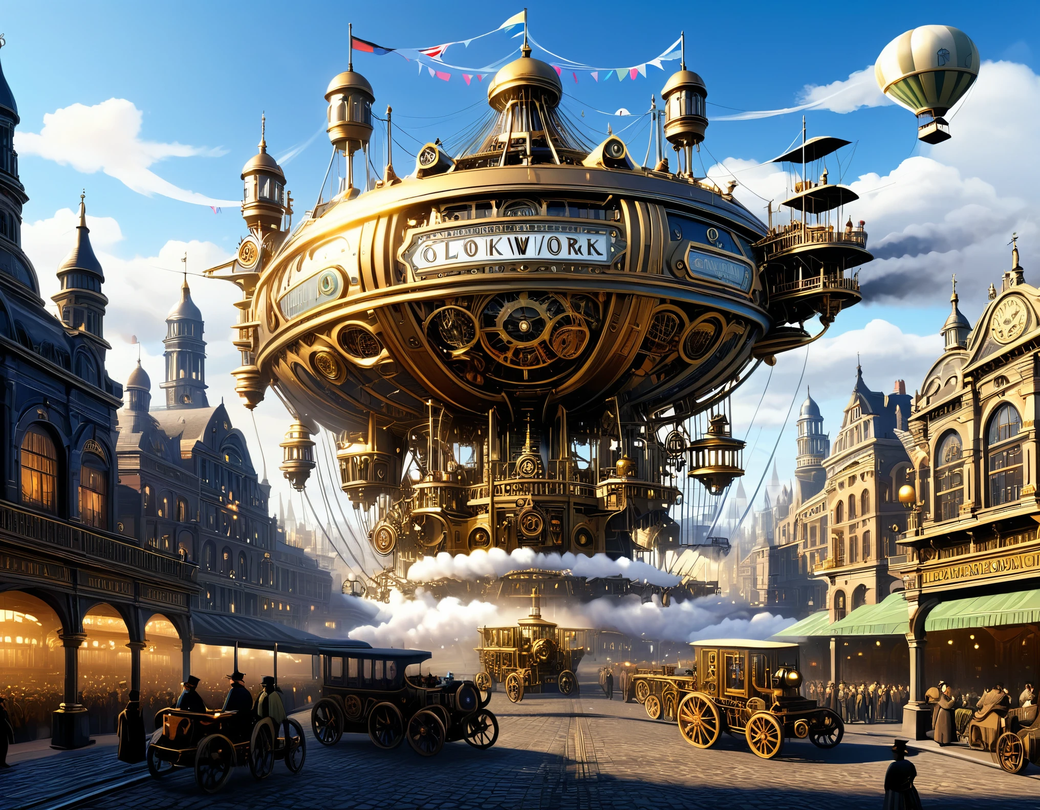 There is a steam powered clock tower in the middle of a city - SeaArt AI