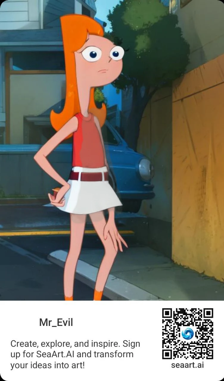 Candace_flynn, medium hair, orange hair, dark blue eyes, white skirt ...