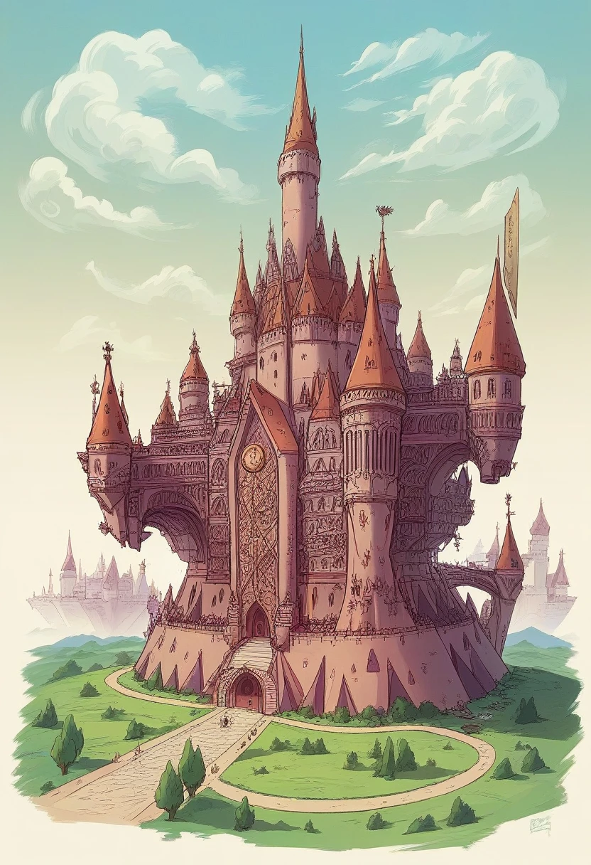 A drawing of a castle with a tower on top, conceptual art inspired by ...