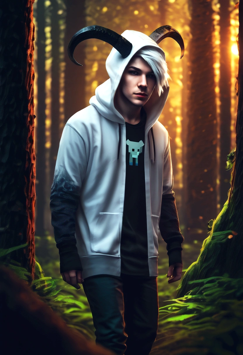 Minecraft character, DanTDM skin, walking through a forest, midnight ...