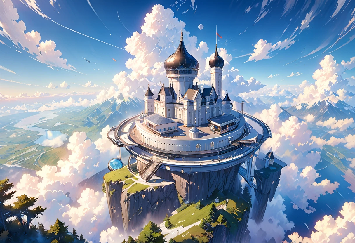 A magnificent floating royal castle in the sky, observatory, with a ...