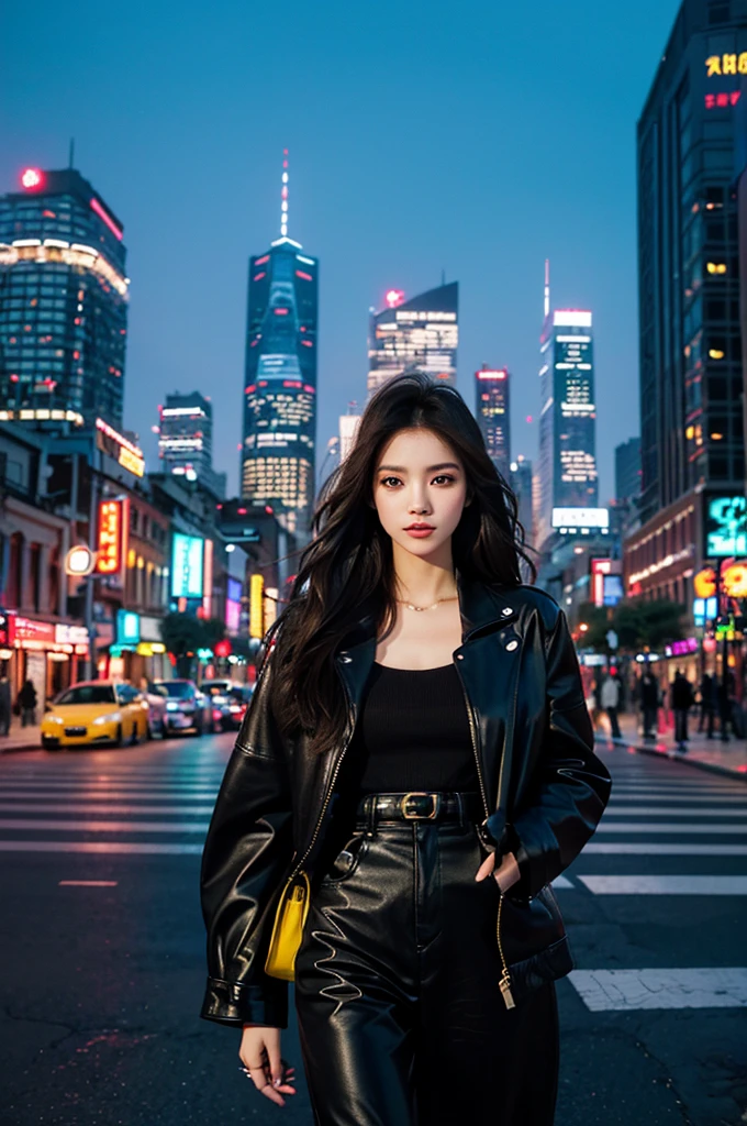 A beautiful city girl with detailed makeup, stylish clothes, and high ...