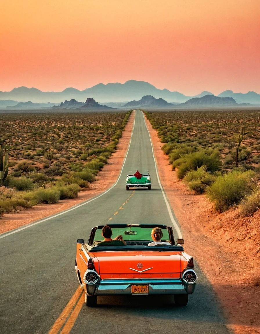 In the desert，A road winding into the distance，Summer，very hot - SeaArt AI