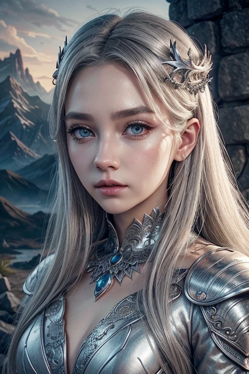 A silver haired princess with dragon powers, beautiful detailed eyes ...