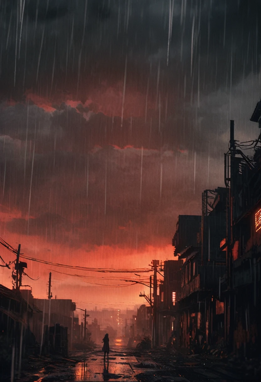 View of city in tropical climate after intense storm, power outage ...