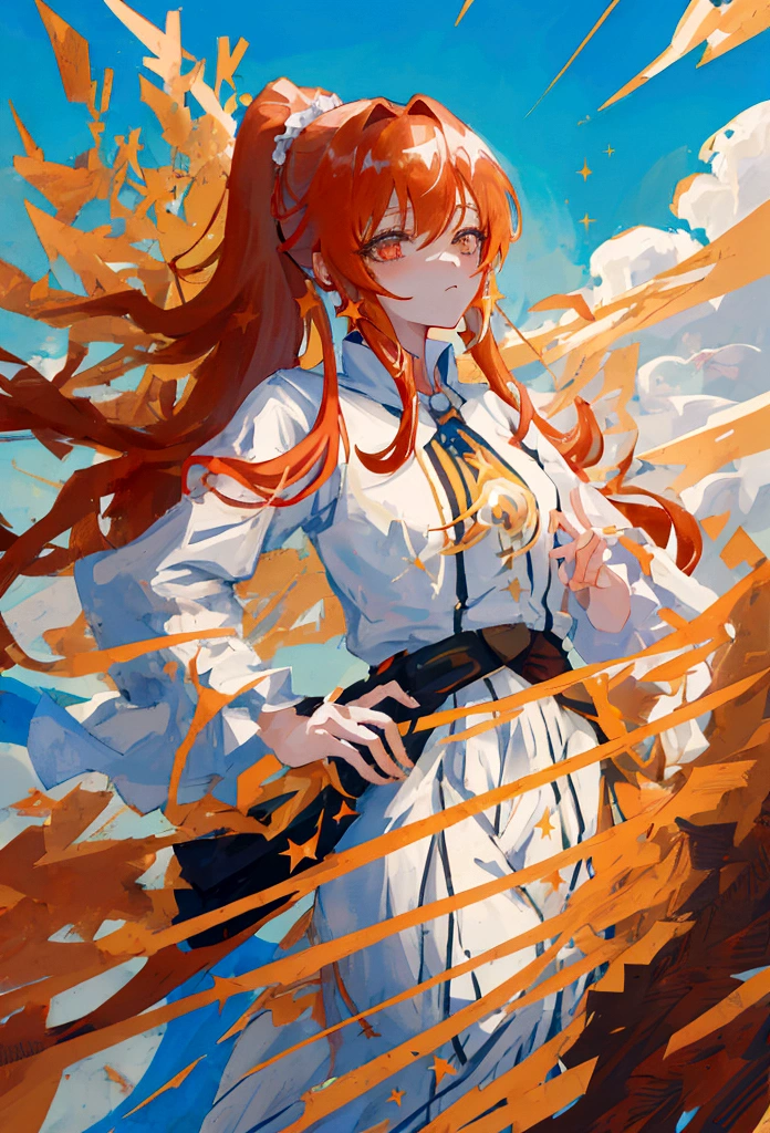 Anime girl with long ginger hair and a star in her hands, , anime girl ...
