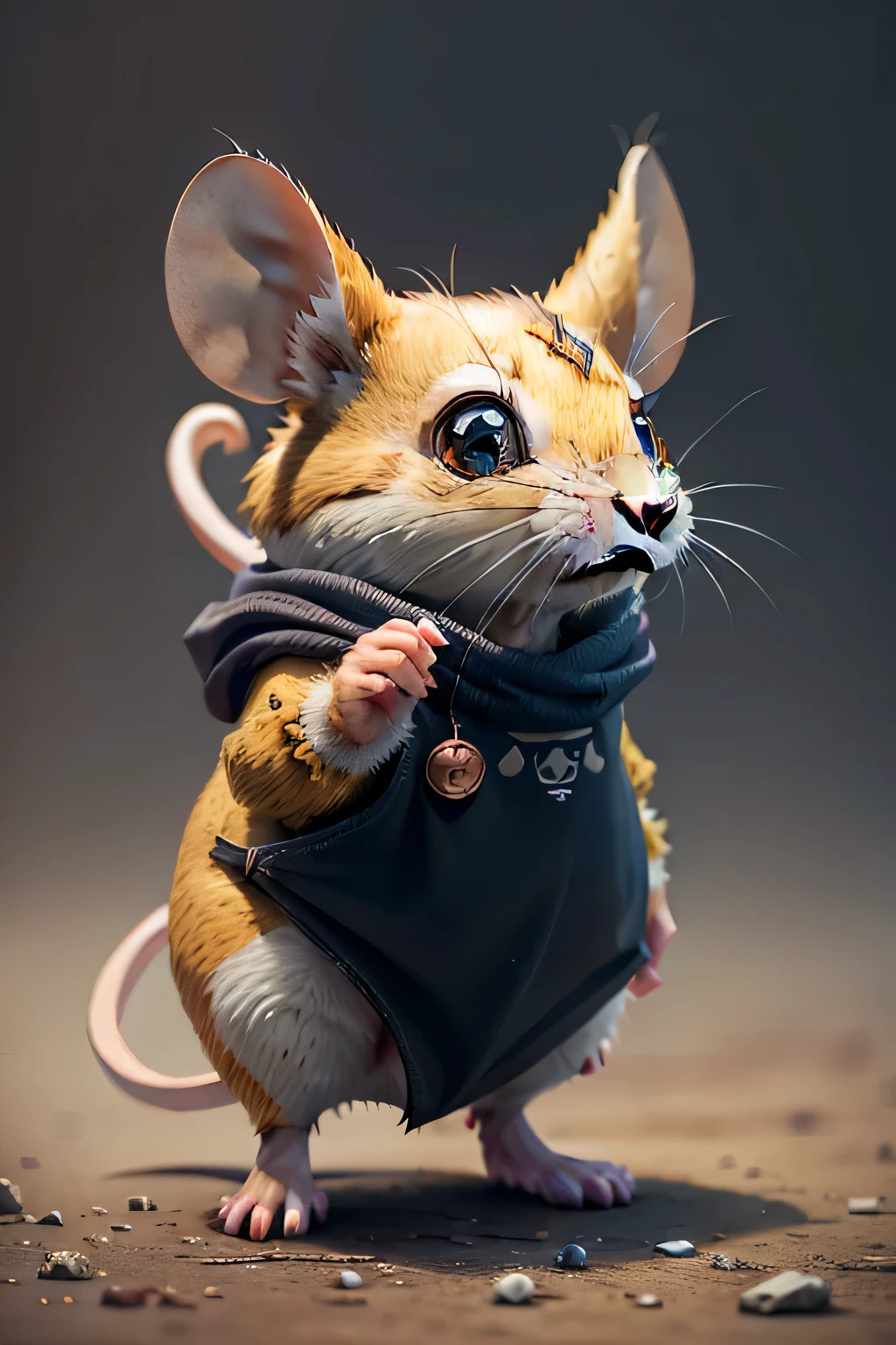A close up of a mouse wearing a leather vest and a bandana - SeaArt AI