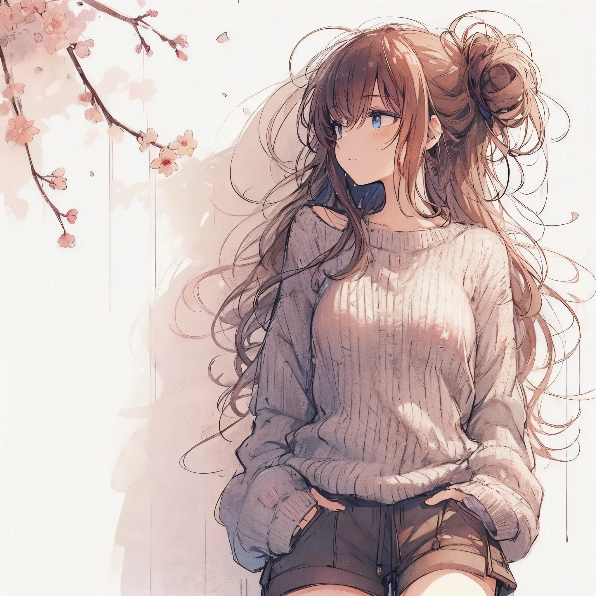 Anime girl with long hair sitting on a bench with flowers - SeaArt AI