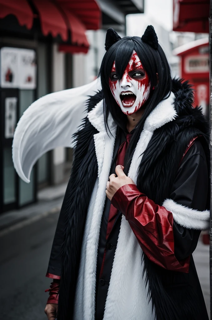 Anime character black hair bloody scream ghost mask a furry vest ...