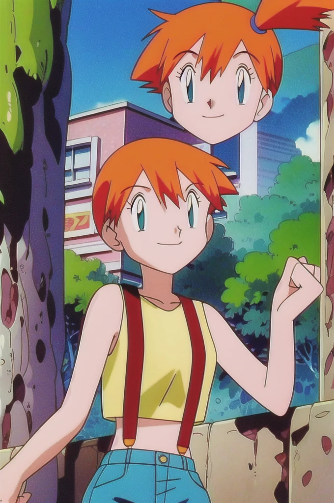 Misty (pokemon), 1girl, solo, yellow shirt, sleeveless shirt - SeaArt AI