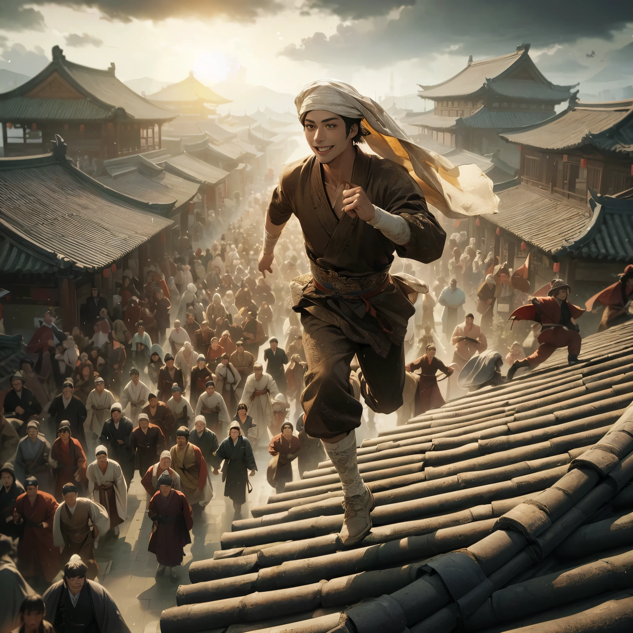 Arafed image of a man running up a flight of stairs - SeaArt AI