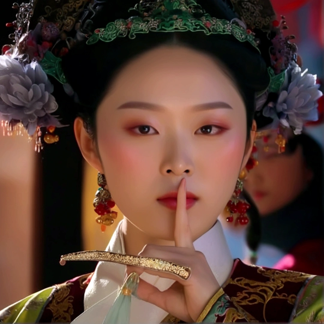 Close-up of a woman in traditional Chinese clothing making a - SeaArt AI