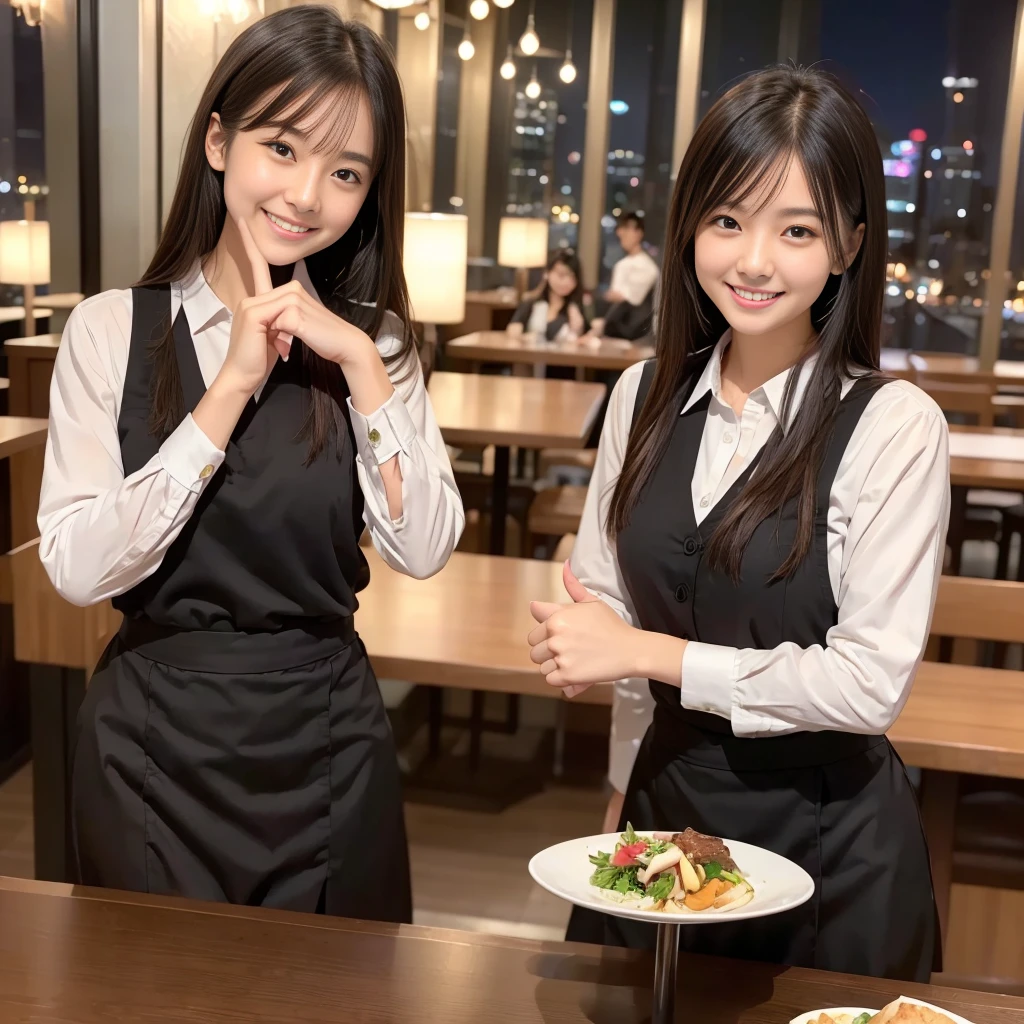 A confident smile, Dining in a restaurant with a beautiful night view - SeaArt AI