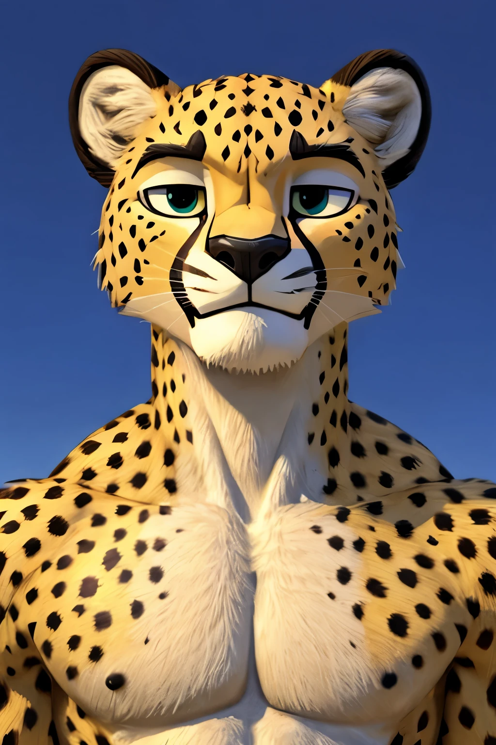 A close up of a cheetah statue with a blue sky in the background ...