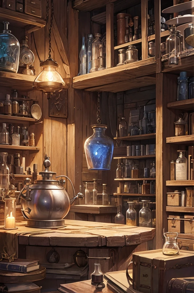 Alchemist, workshop, large cauldron, medicine bottle, wizard - SeaArt AI