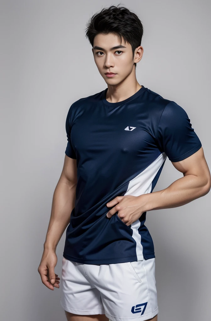 1 handsome Japanese guy，A 27-year-old man wearing a blue shirt and ...