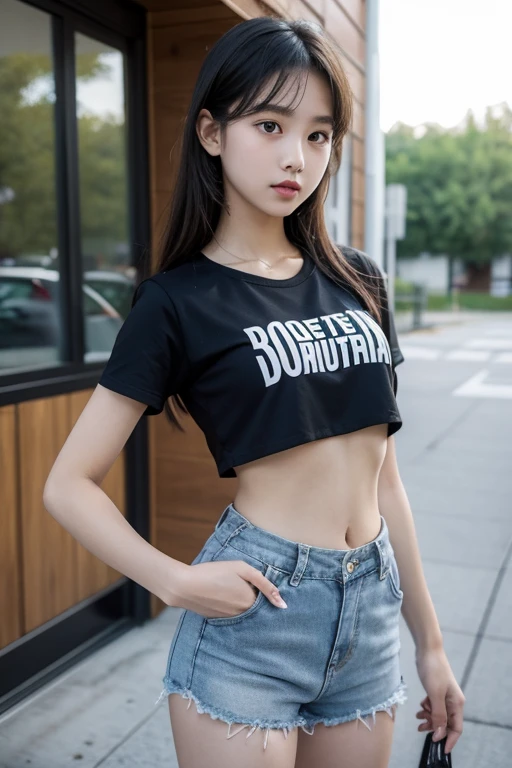 Wear crop tops，Big elementary school student in shorts,side - SeaArt AI
