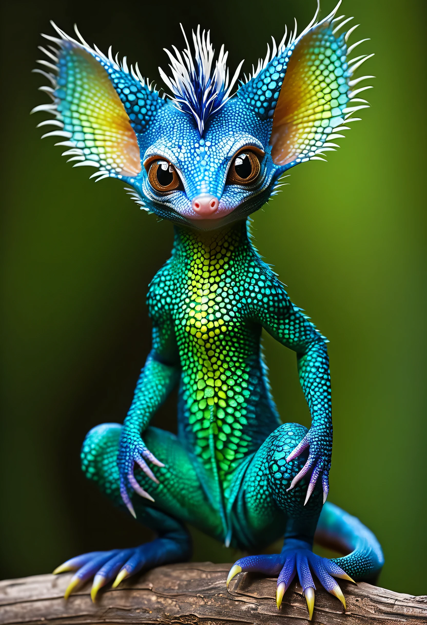 A close up of a lizard with colorful feathers on its head - SeaArt AI