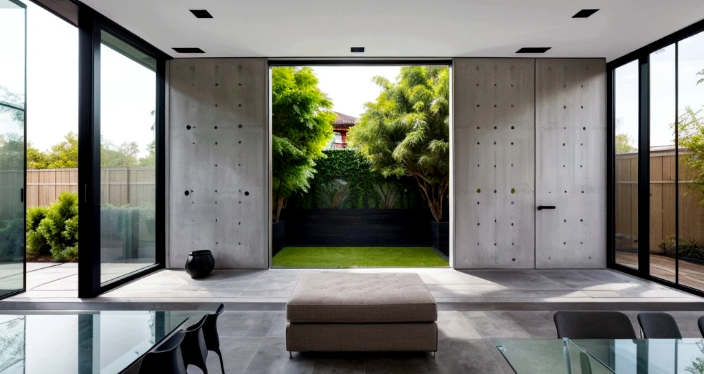 The house has a simple and neat architecture, boxy, with sharp and ...