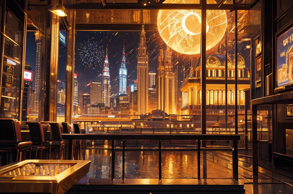 Golden casino, night, downtown, HDR, 4k resolution, golden moon - SeaArt AI