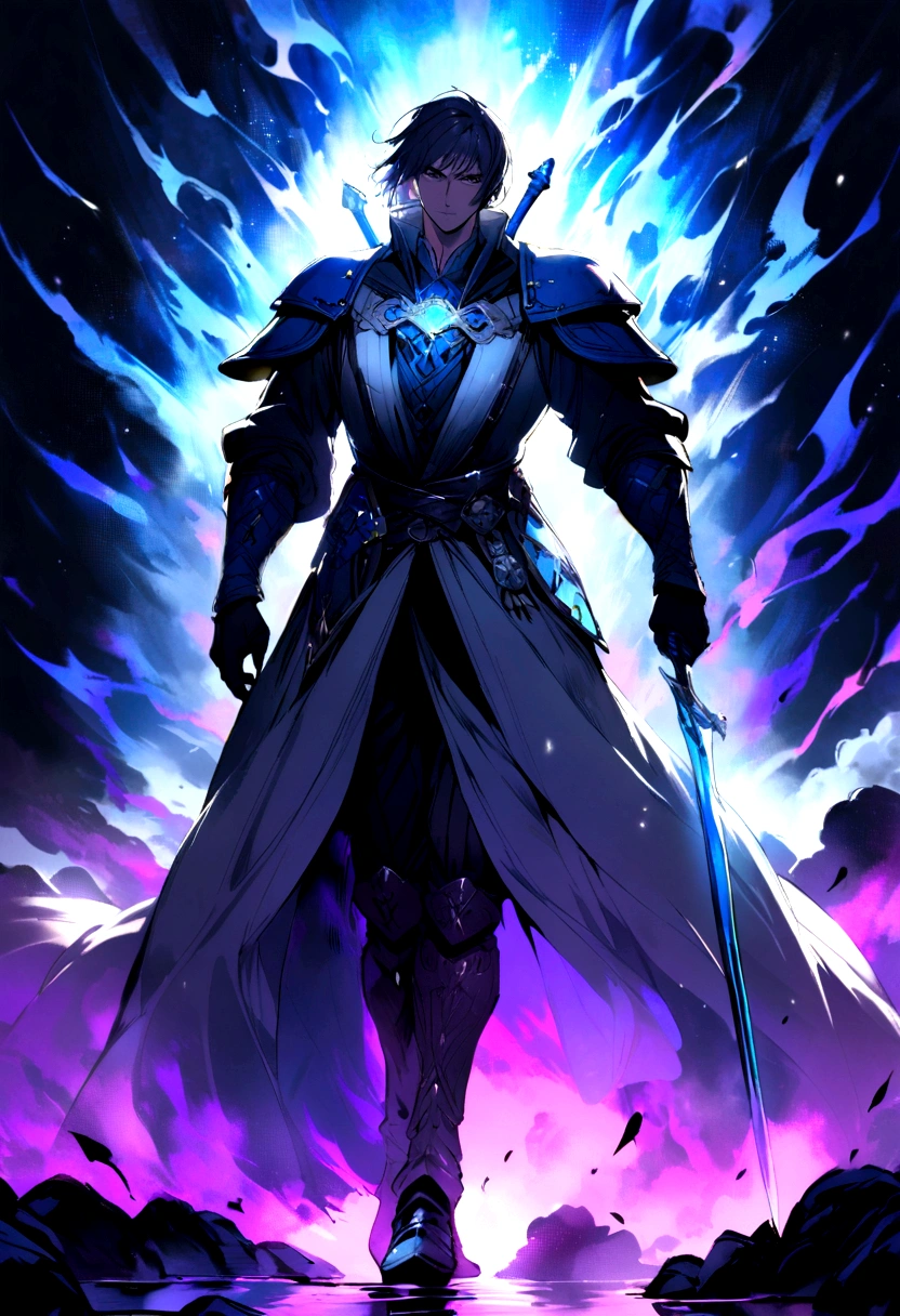 The man with the bright blue sword - SeaArt AI