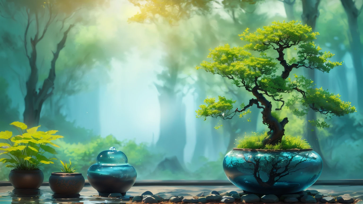 There is a Potted plants tree in a pot on a table, Zen Nature ...