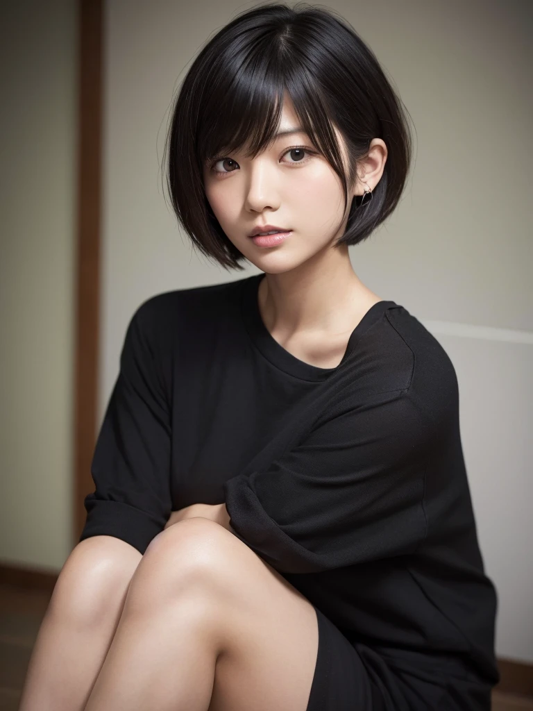 Cut your hair short、There is a woman wearing a black shirt, Short hair - SeaArt AI