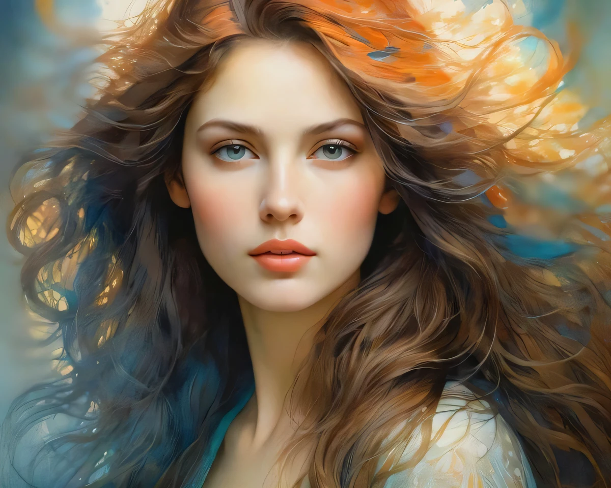 Painting of a woman with long hair and orange hair - SeaArt AI