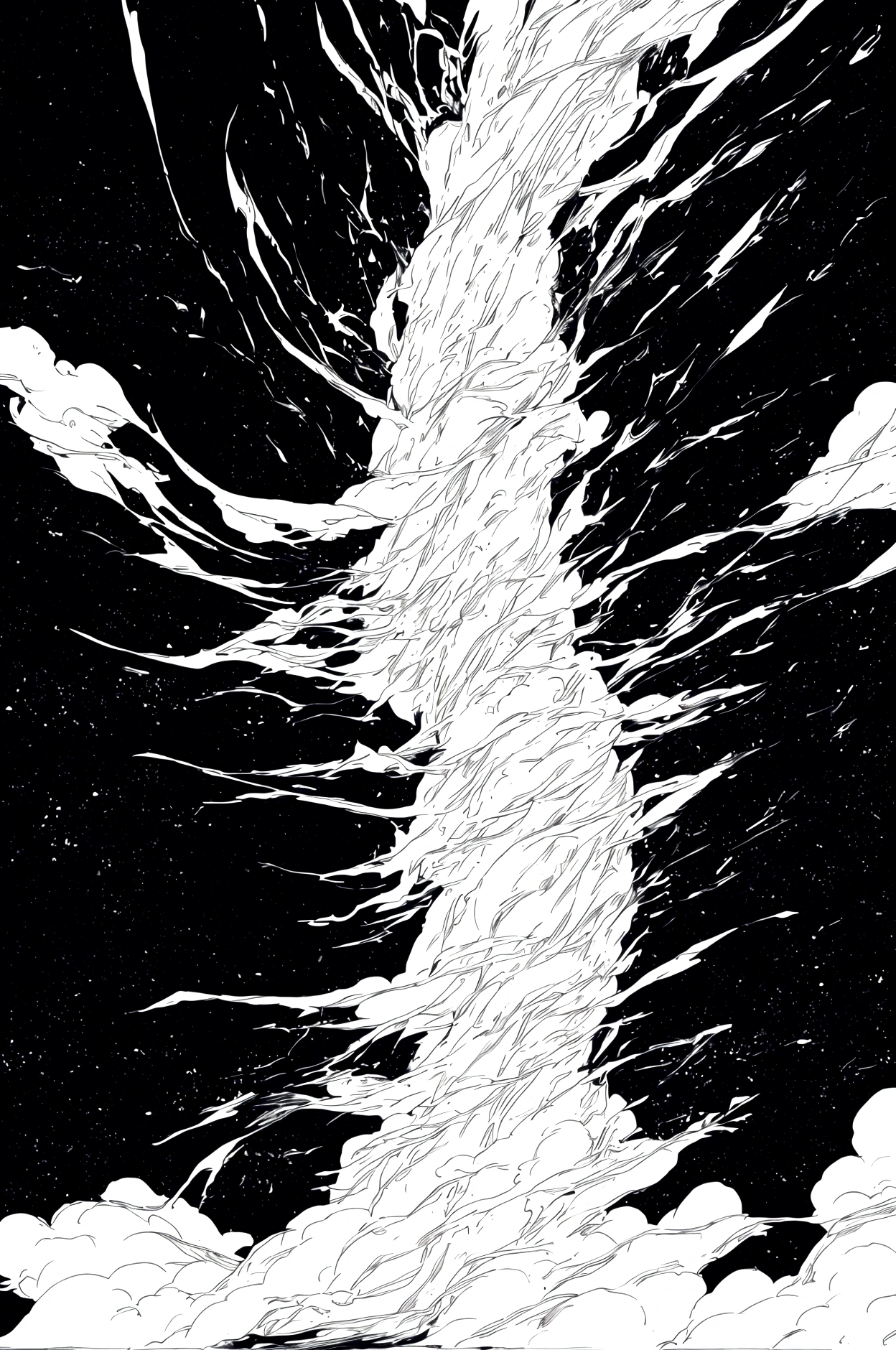 White Epiphany, Cloud band entanglement，Black sky，White and black ...