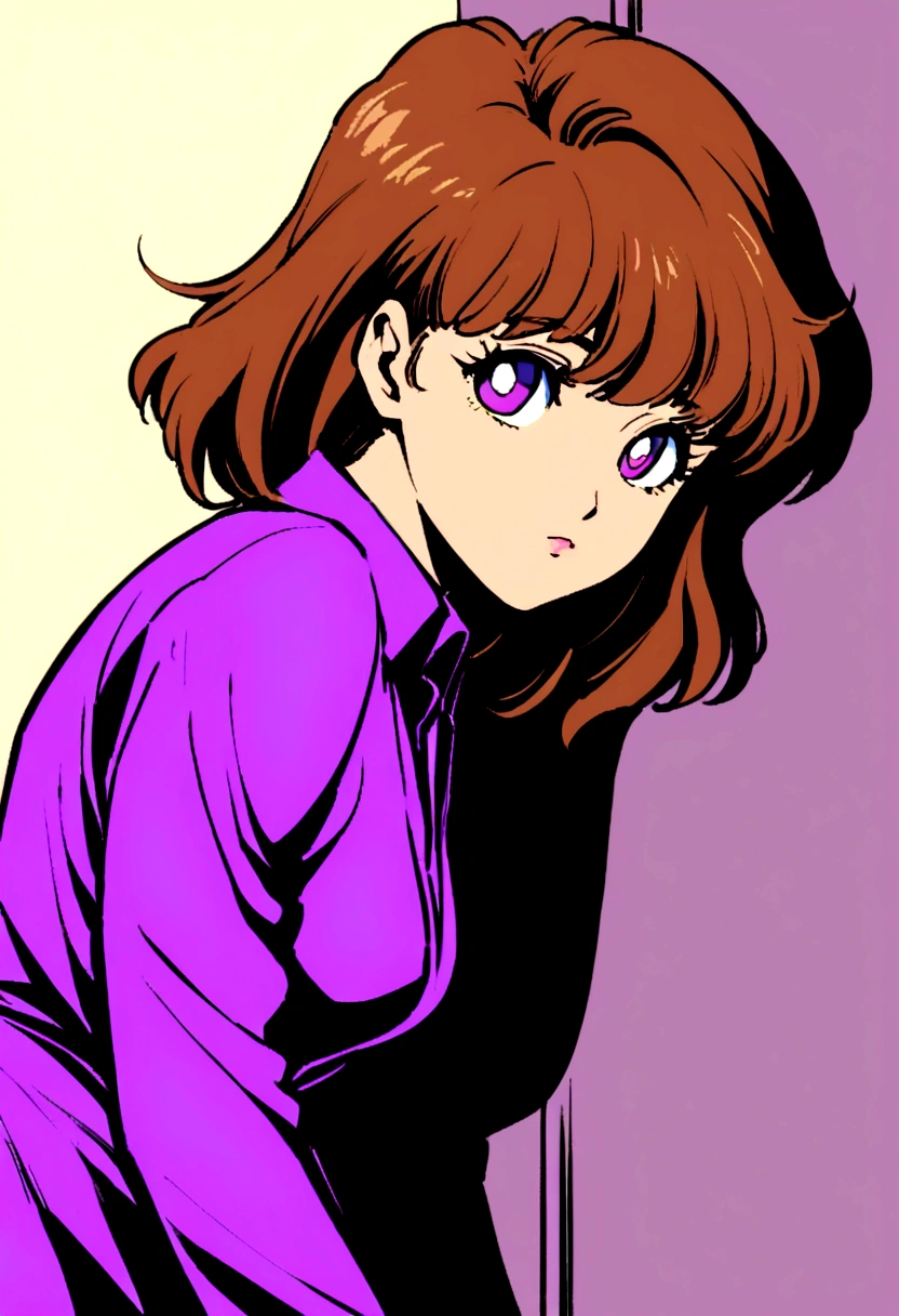 Create an intense, evocative portrait in the Japanese retro anime style ...