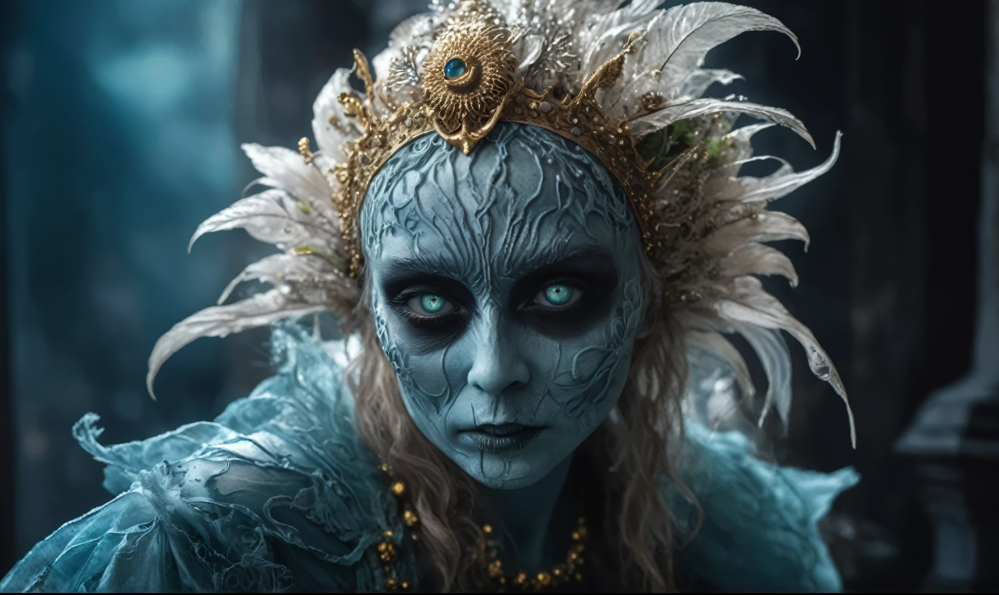 A woman with white makeup and a crown on her head - SeaArt AI