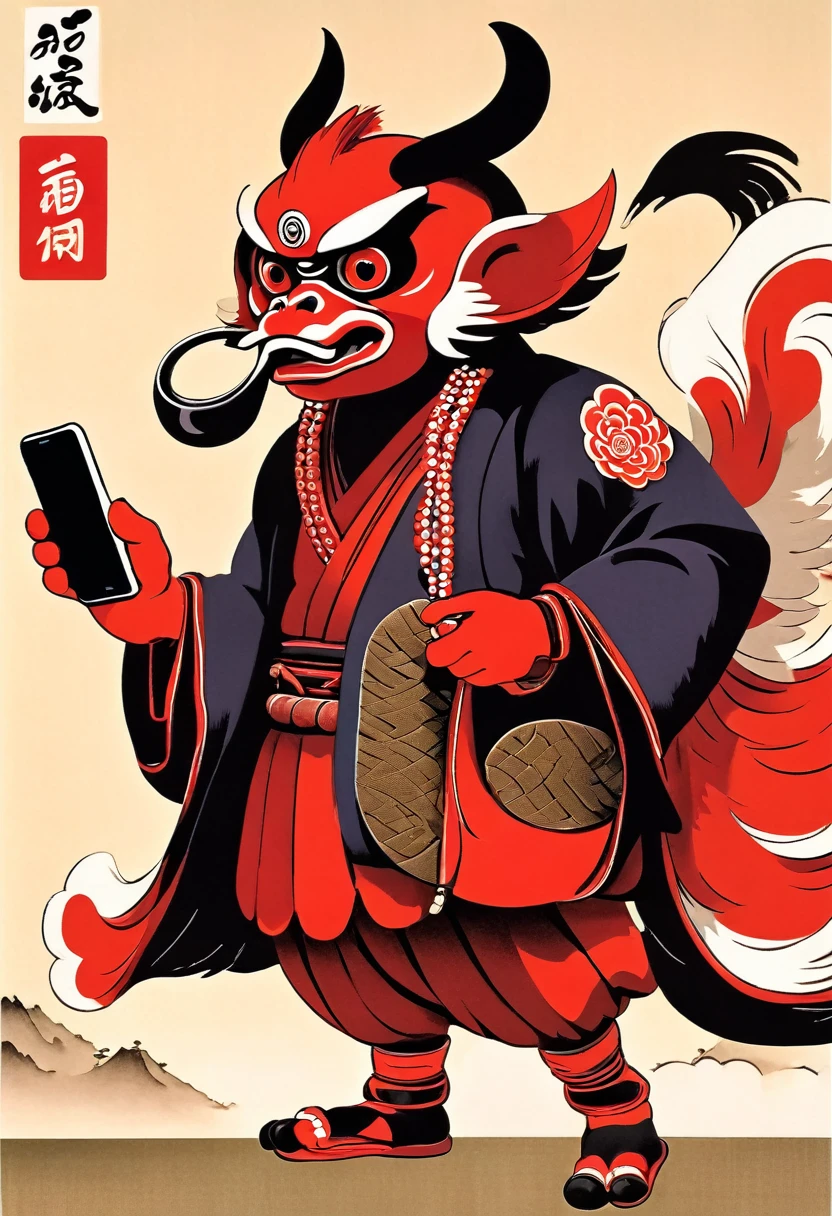 Tengu talking on a smartphone - SeaArt AI