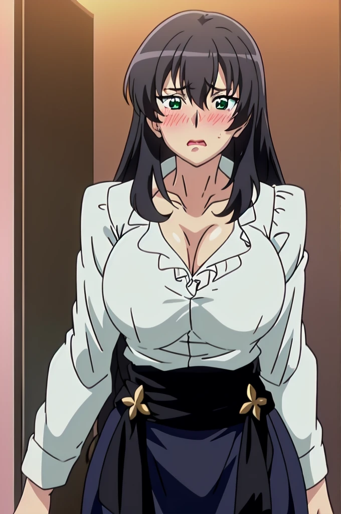 Morinoyuuko, wide, green eyes, big breasts, lipstick, white fabric ...