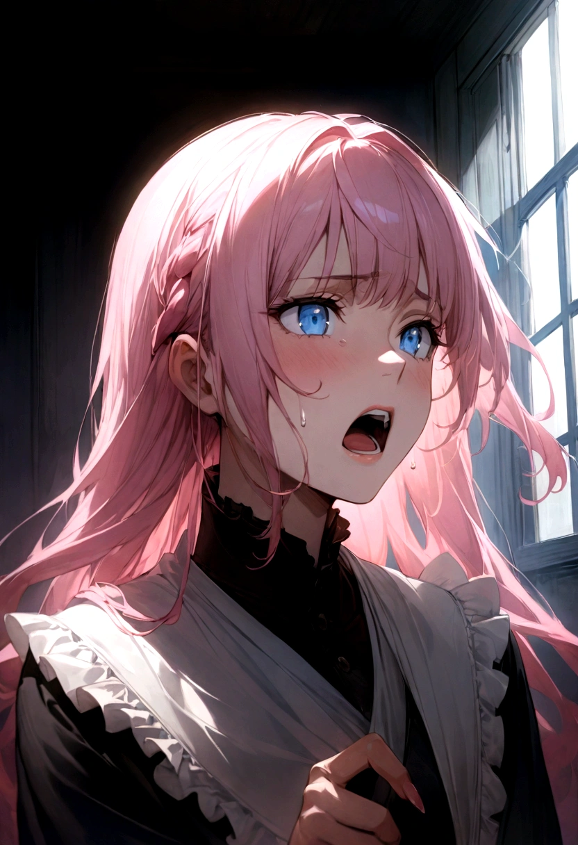 A scene from a movie、Anime Face、Upper Body、Hold your throat、I have a ...