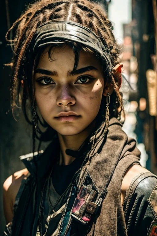 Cyberpunk, Scavenger, sixteen year old girl, dressed in rags - SeaArt AI