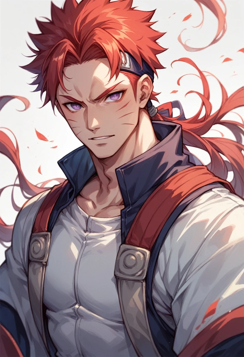 Naruto ninja man with white clothes long red hair and purple eyes ...