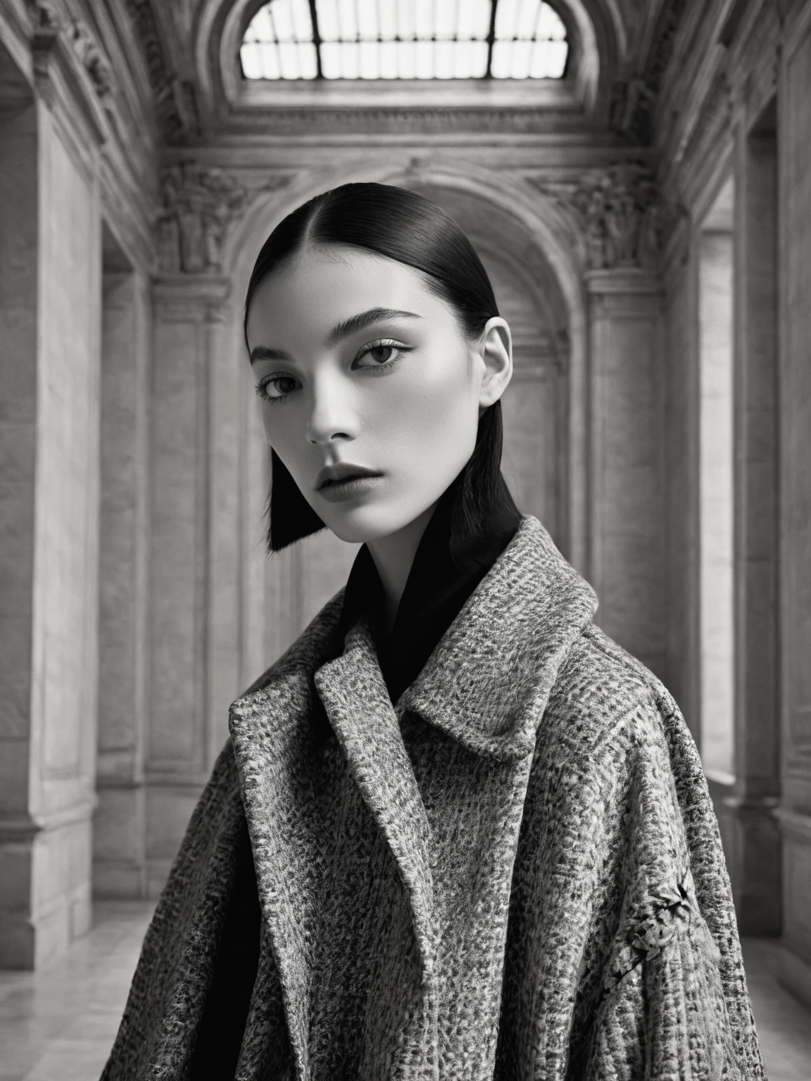 Louvre interior, fashion photoshoot, photographed by Steven Meisel ...