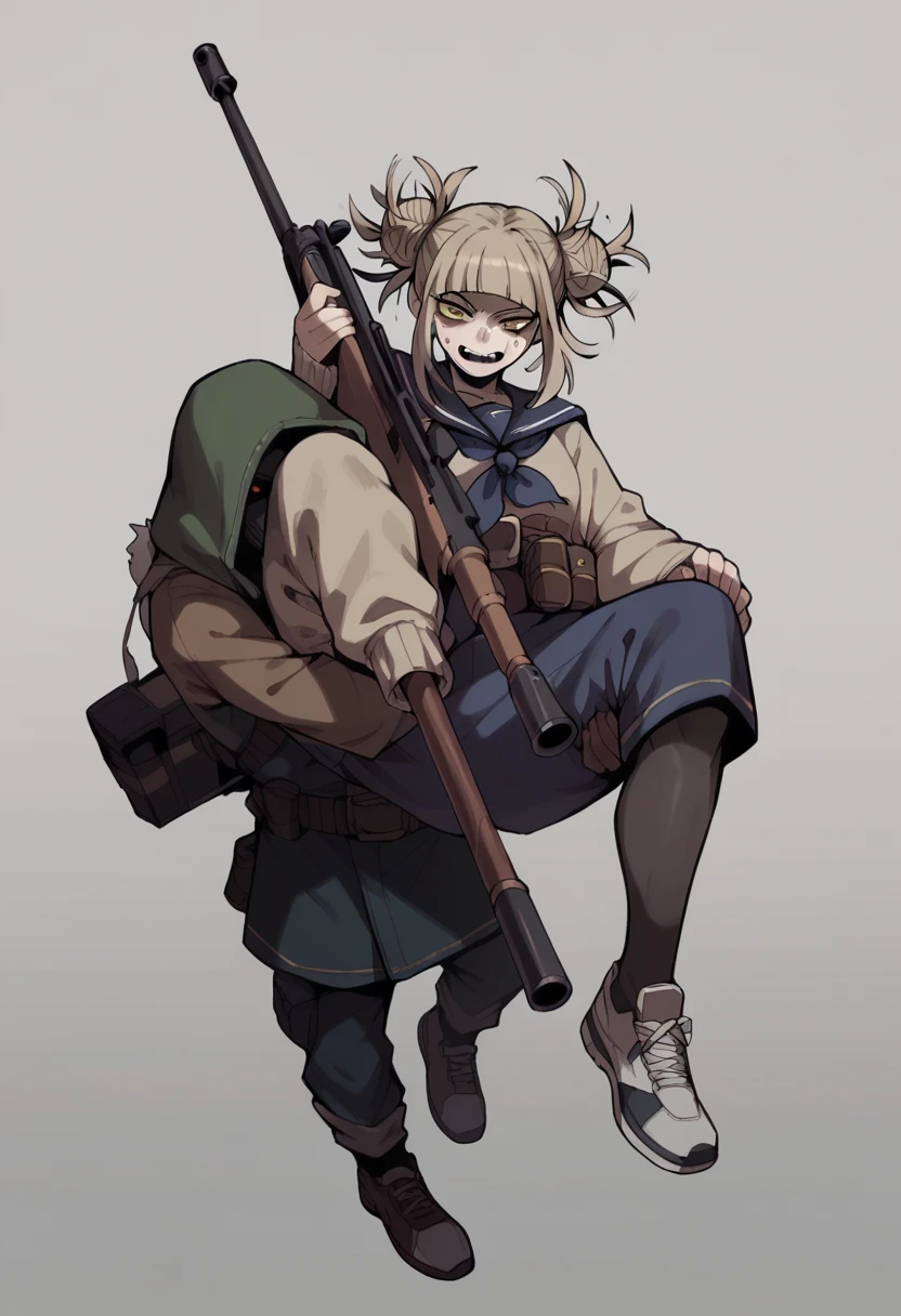 Himiko toga in a war zone while carrying a large high caliber sniper ...