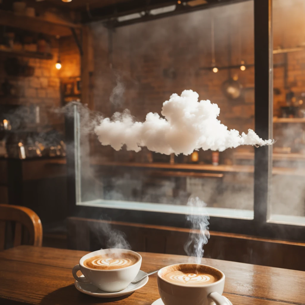 Steam rising from a coffee cup in a cafe - SeaArt AI