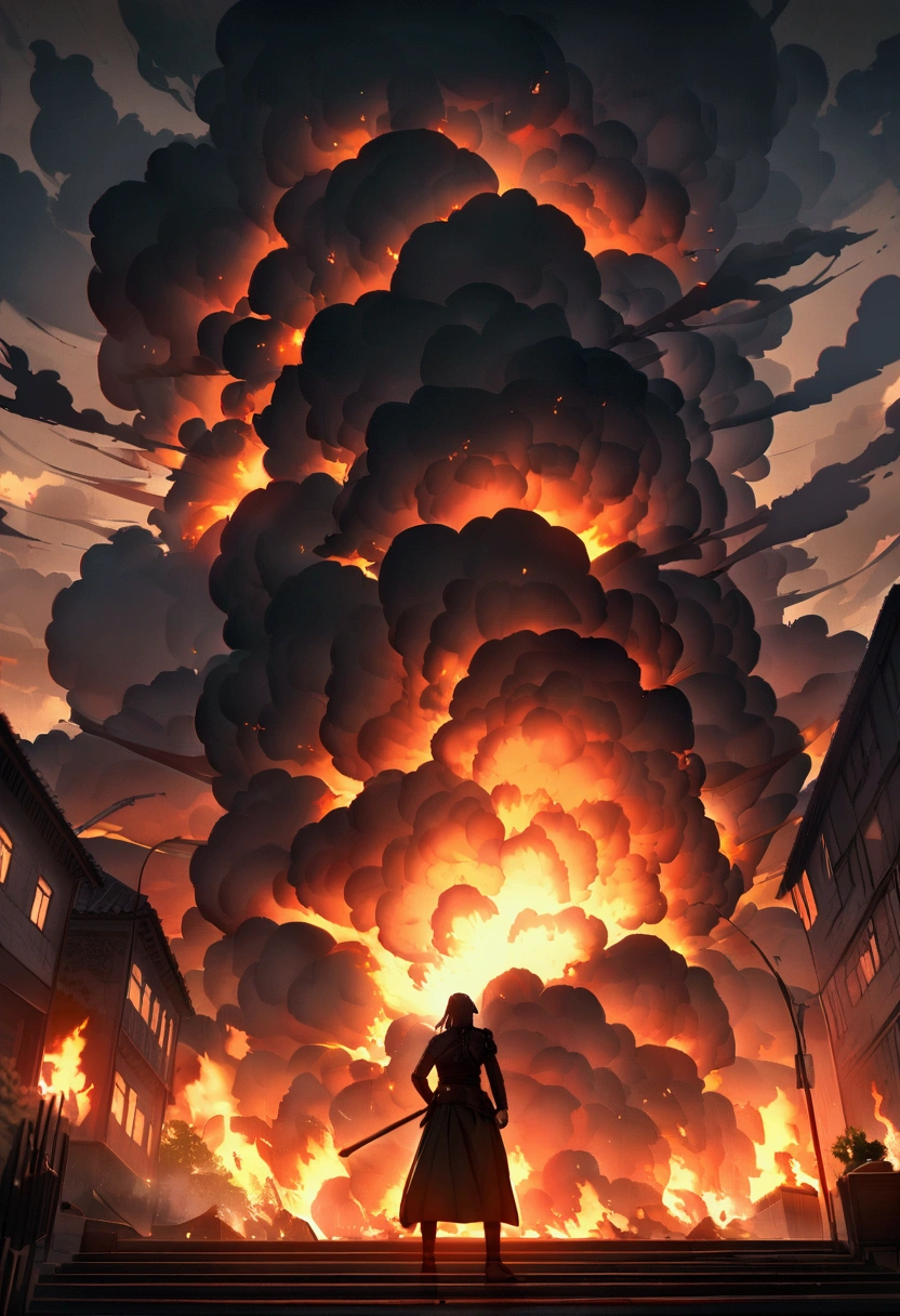 Smoke billows from a building, huge explode, large explode, 巨大explode ...