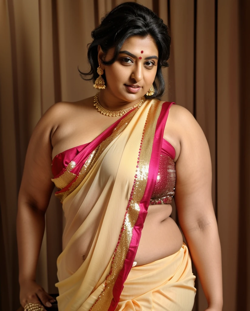 Sexy fat plus size indian bhabhi, sleeveless blouse, desi hot aunty - SeaArt AI