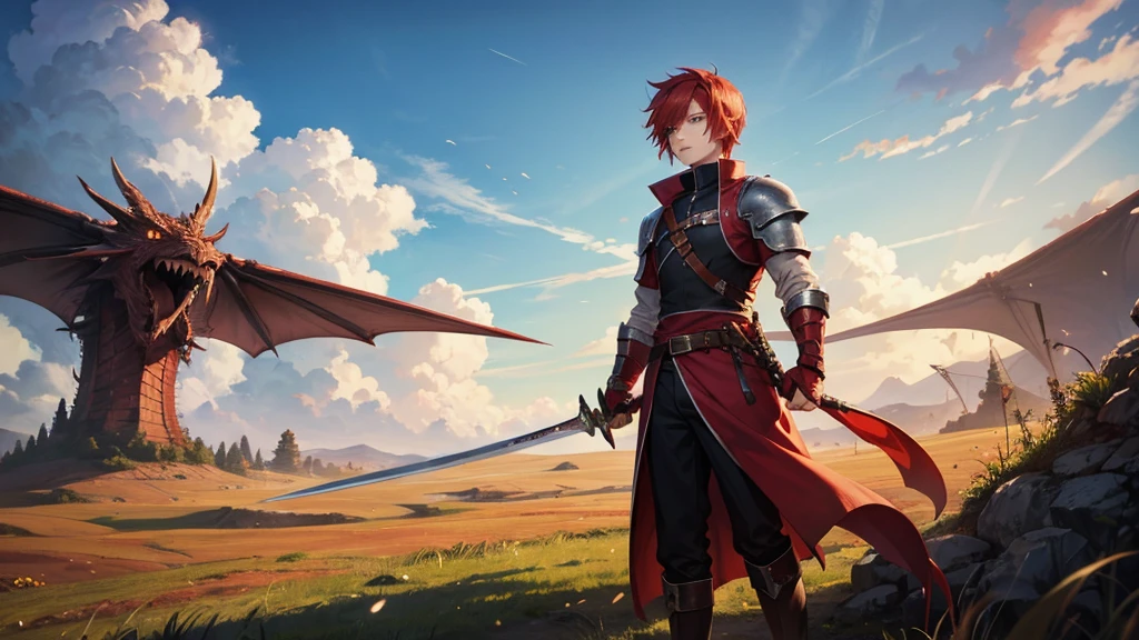 Dragon Slayer A young man with red hair holding a sword knight Fantasy ...