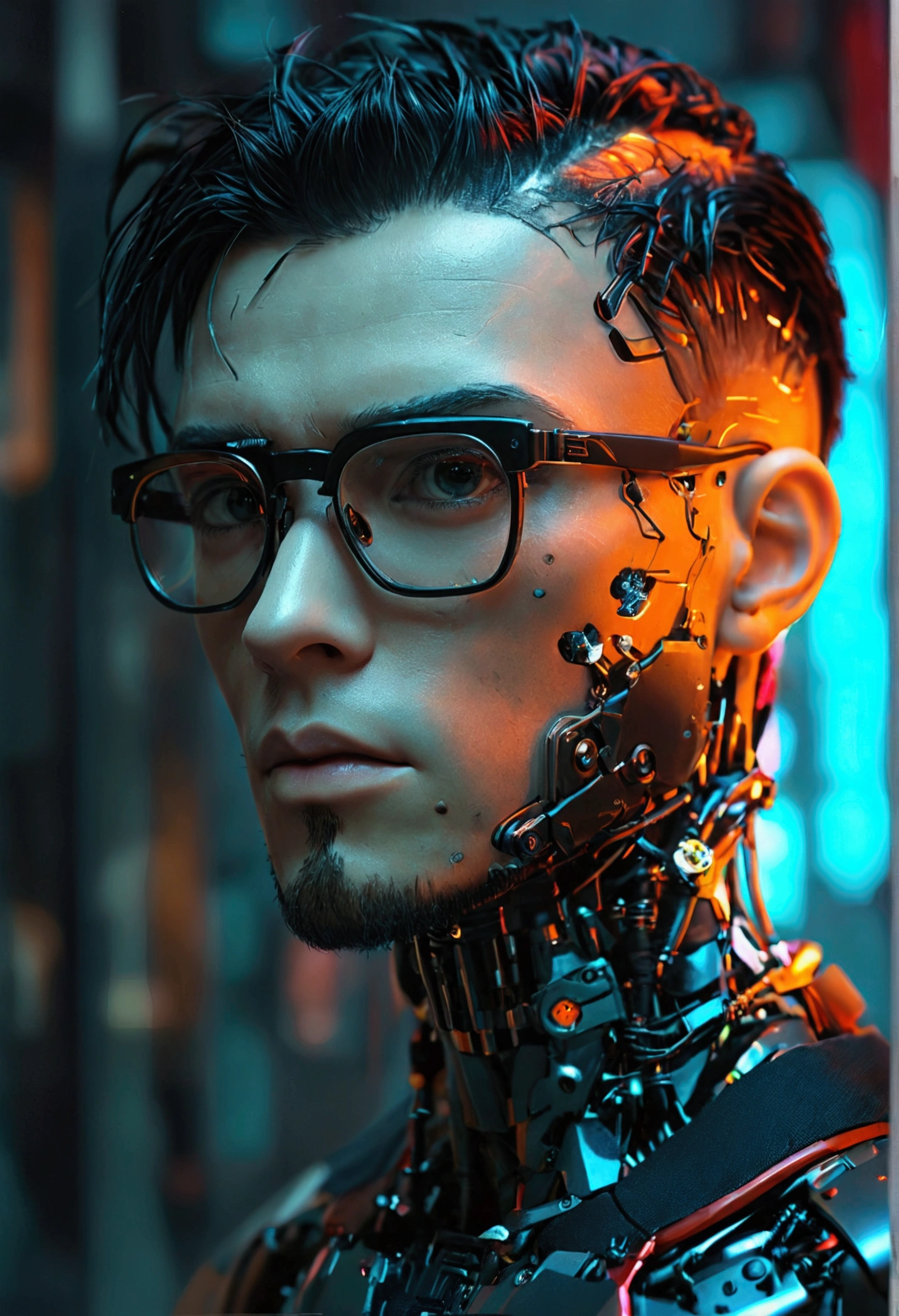 Male robot body hair with black-rimmed glasses with undercut hair ...