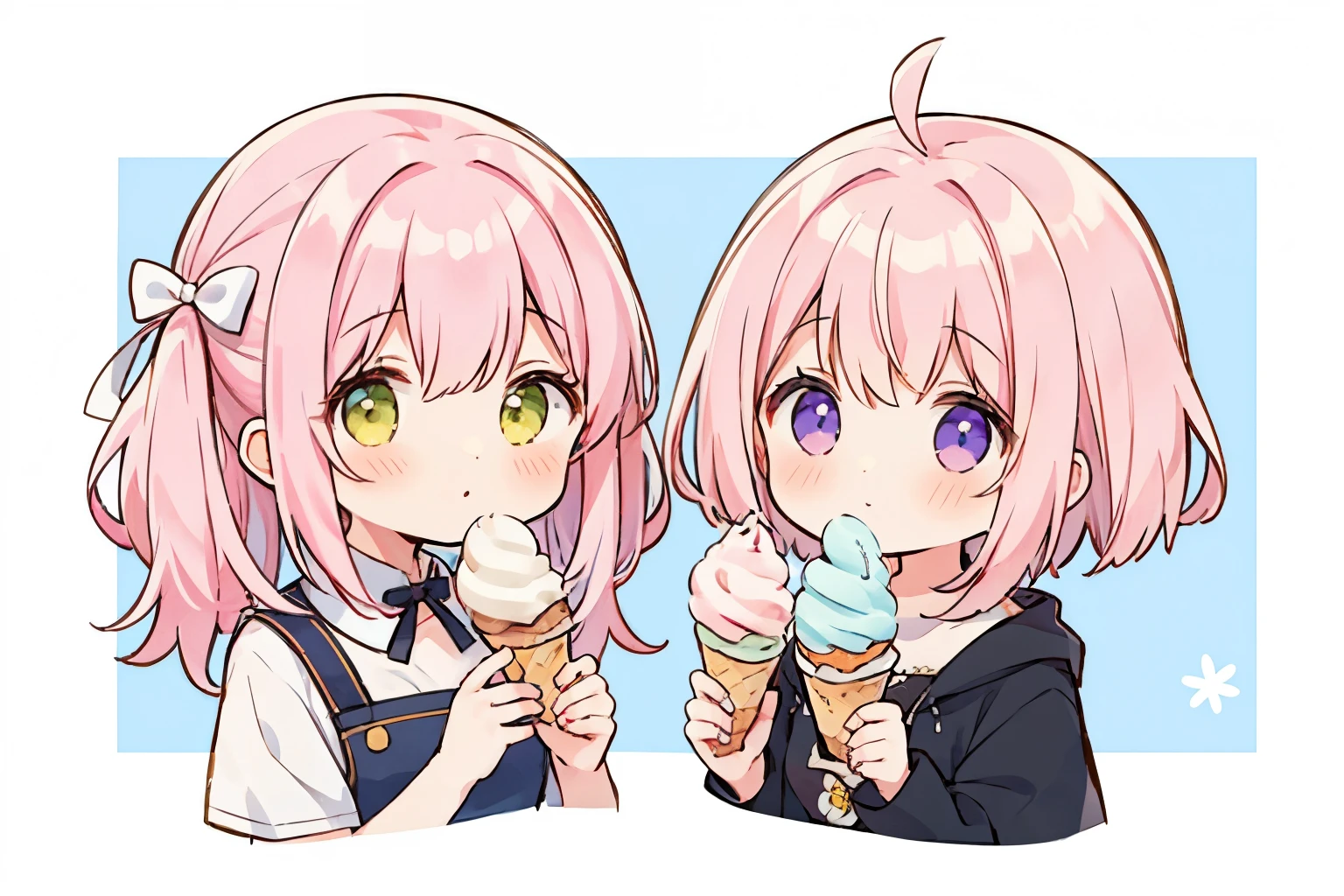Two anime girls with pink hair eating ice cream cones - SeaArt AI