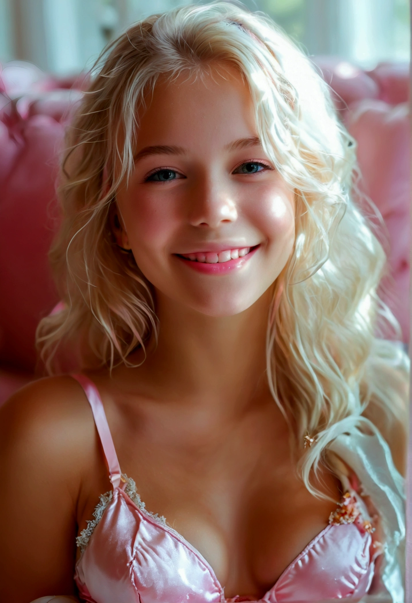 Beautiful Young White Teen Blonde Hair Brightly Smiling Wearing