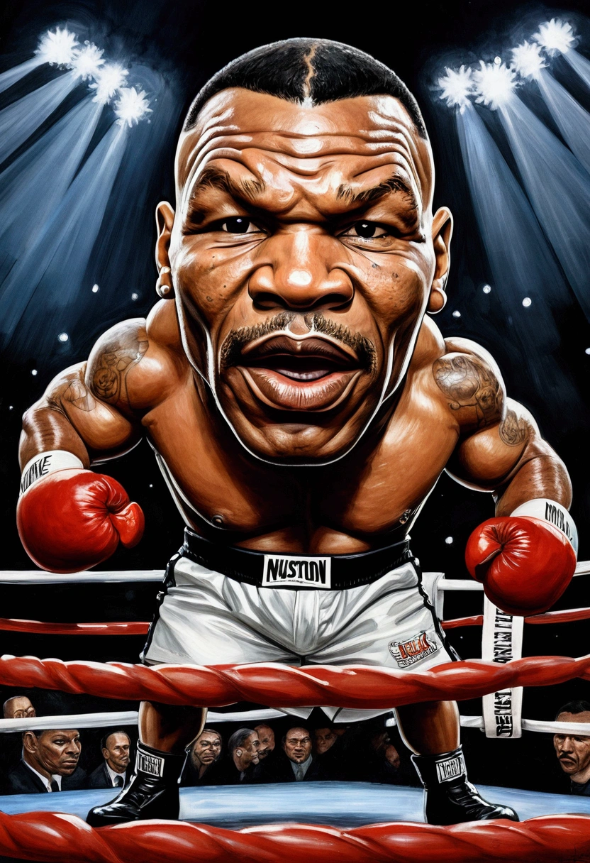 Caricature of Mike Tyson in a boxingring - SeaArt AI