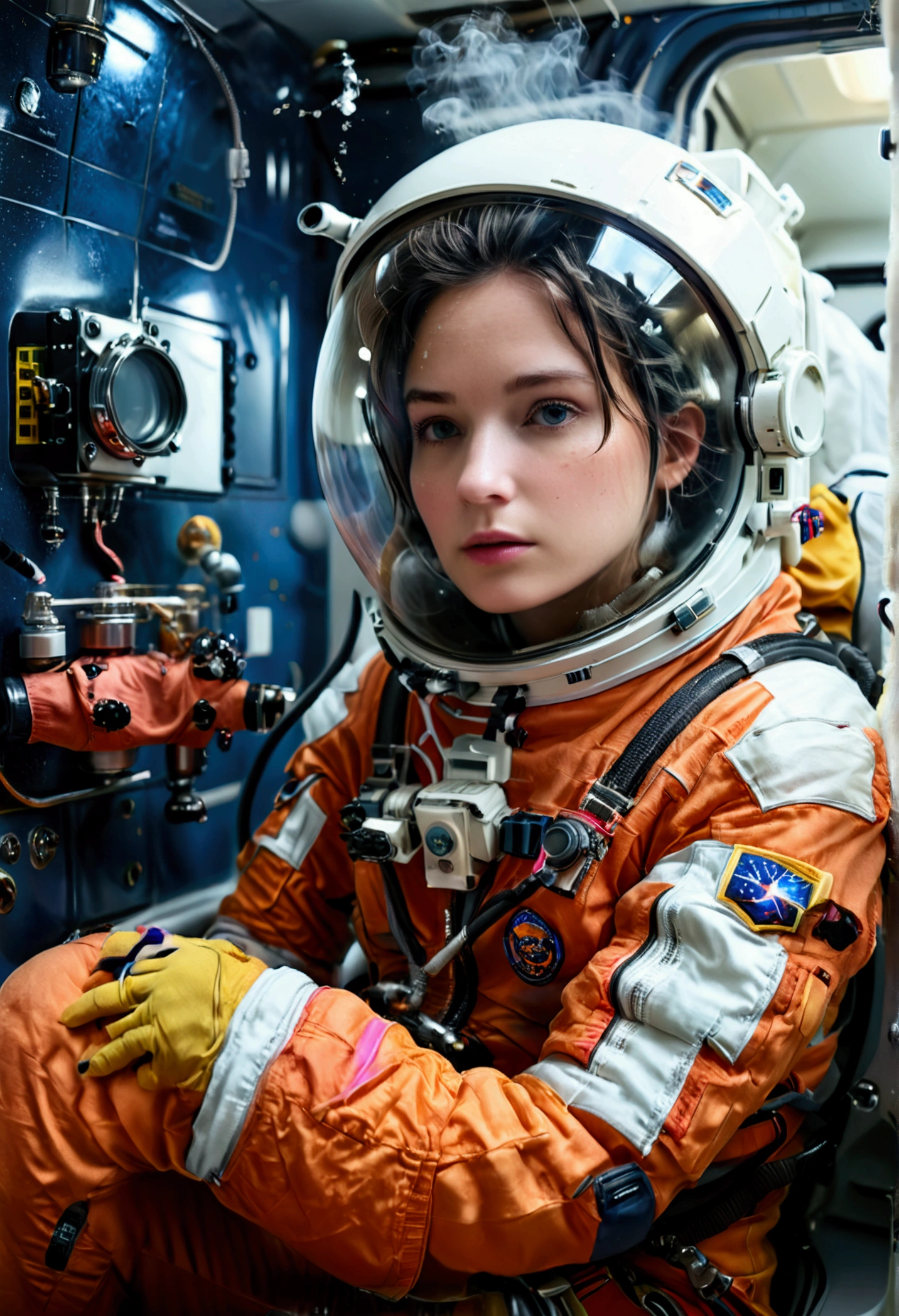 Female astronaut j0rd7nj0n3s (slightly embarrassed, sponge bath - SeaArt AI